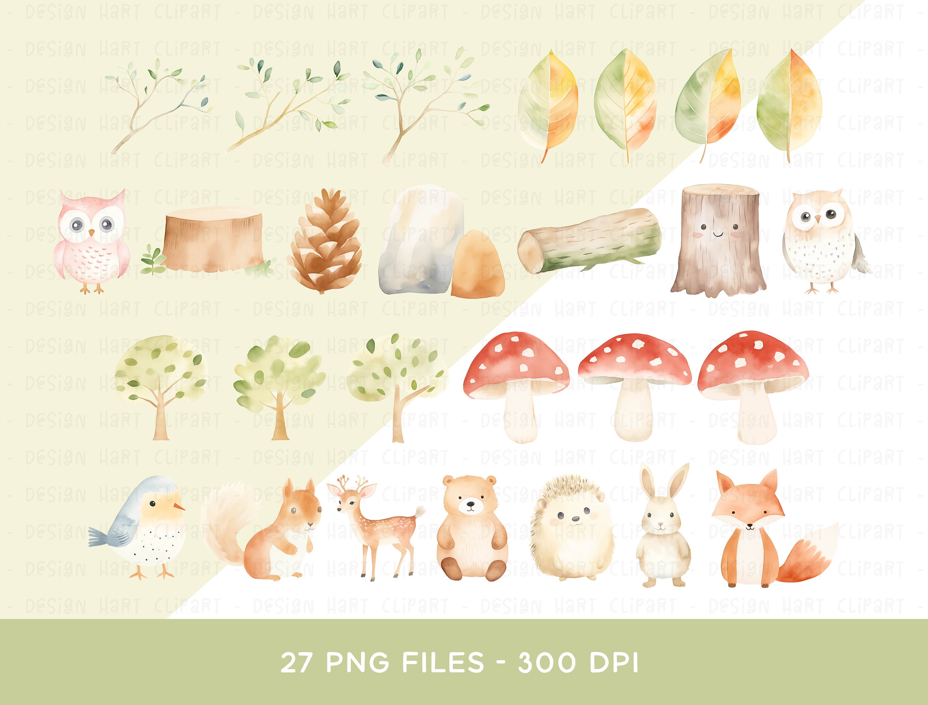 Woodland Animals Watercolor Clipart, Forest PNG Bundle Cute Fox Bear ...
