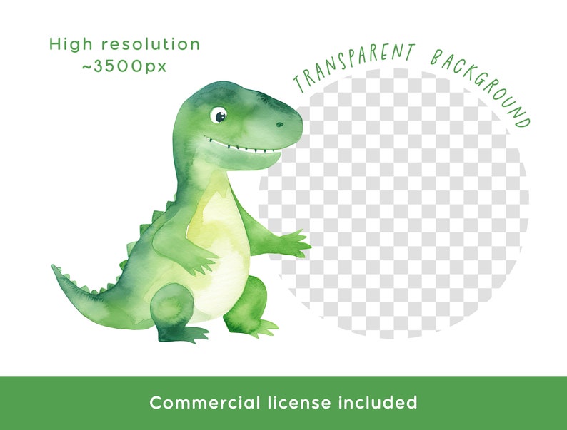 Watercolor Dinosaur Clipart Bundle, Cute Dino T-rex PNG Commercial Use ...