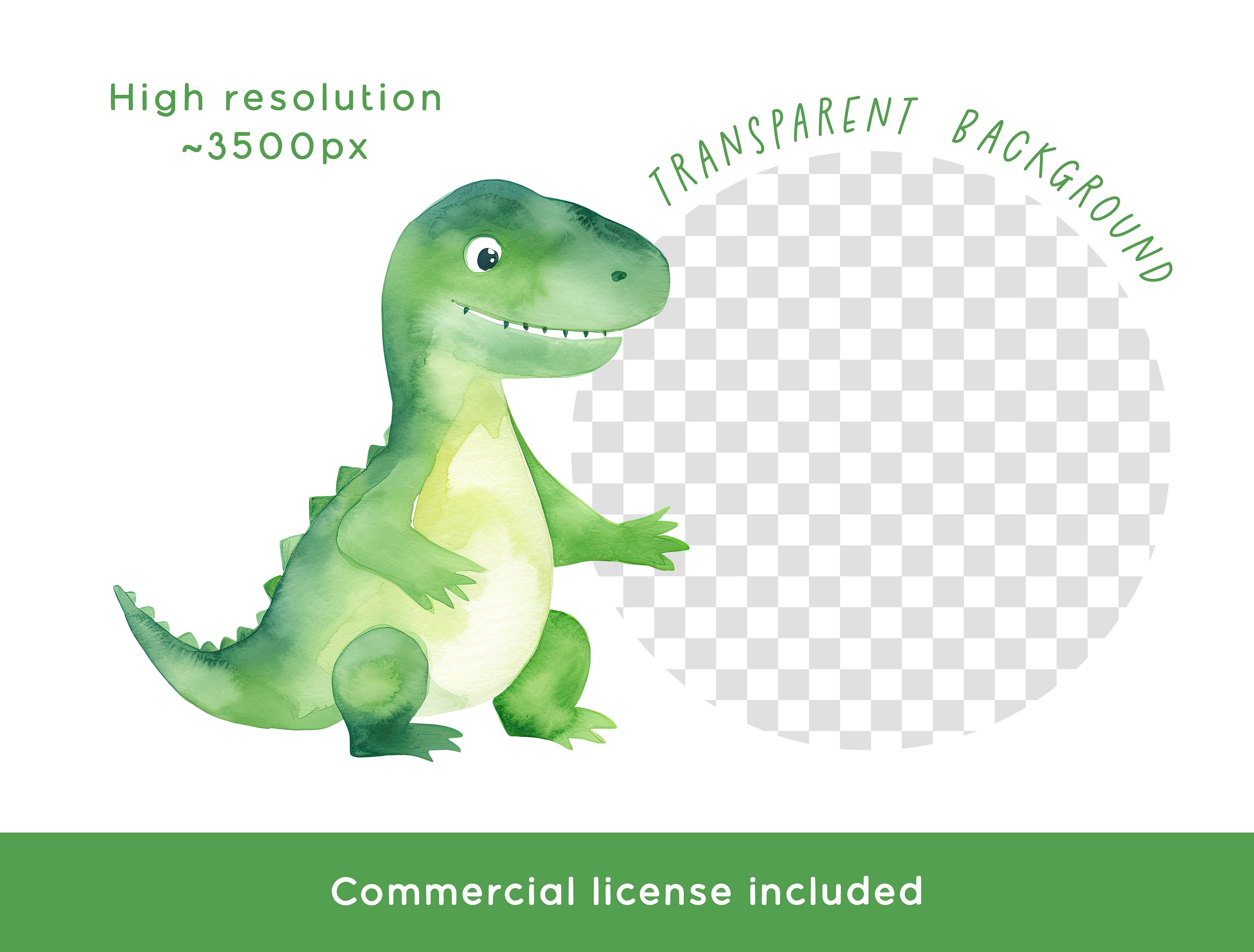 Watercolor Dinosaur Clipart Bundle, Cute Dino T-rex PNG Commercial Use ...