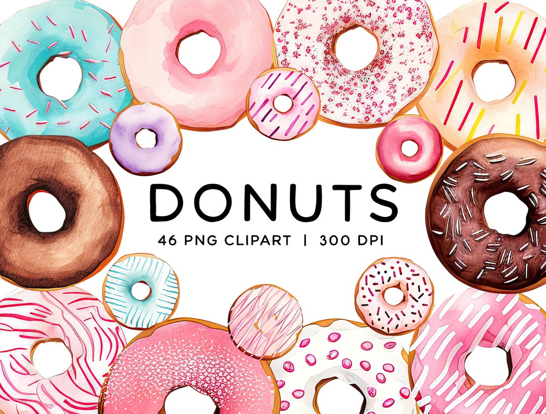Watercolor Donuts Clipart Bundle, PNG Graphics Digital Download ...