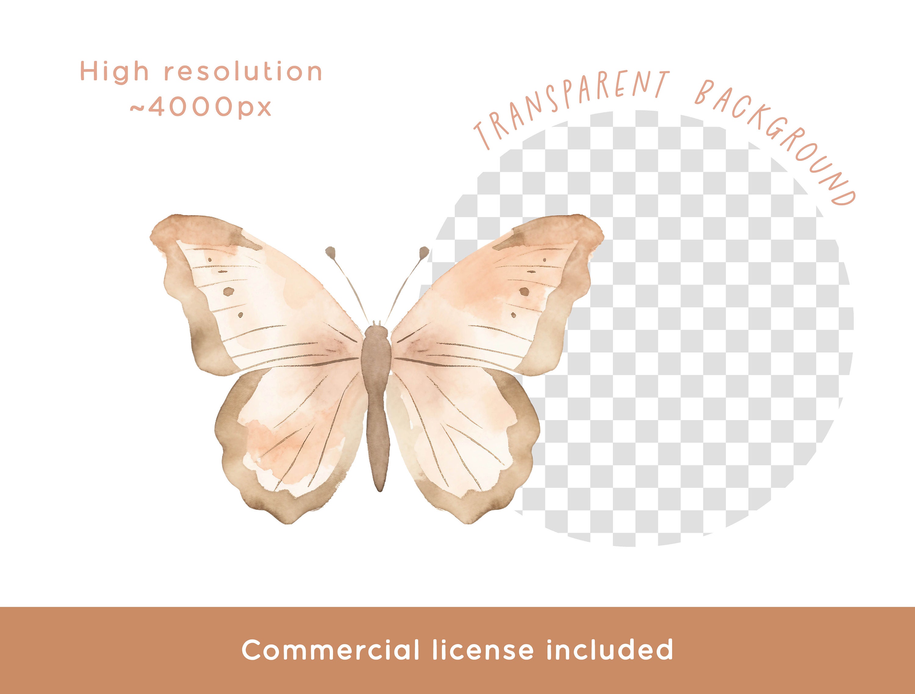 Butterfly Clipart Bundle Watercolor Boho Beige Neutral Soft Pastel ...