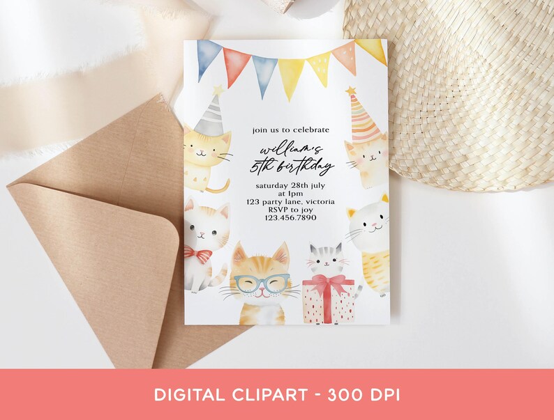 Cat Party Animals Clipart Bundle, PNG Watercolor Kitty Kitten Cats ...