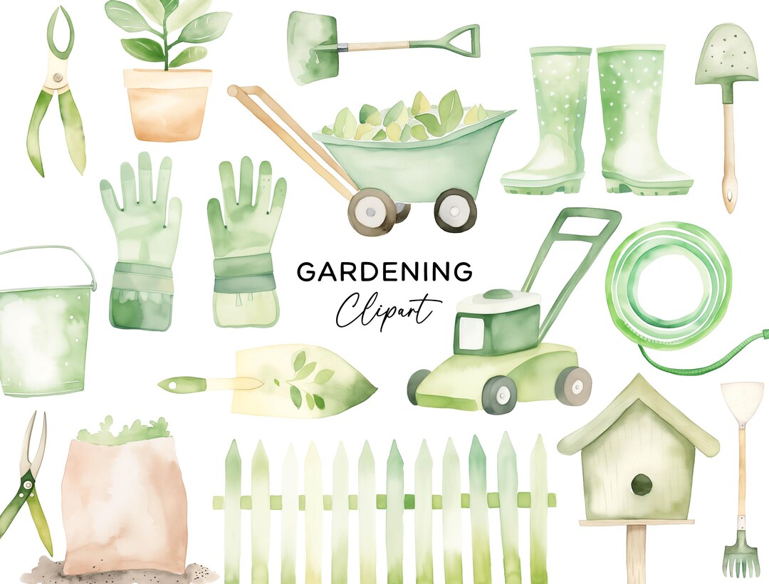 Gardening Clipart Bundle, PNG Digital Download Watercolor Green ...