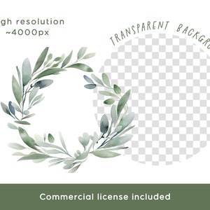 Eucalyptus Wreath Clipart, Watercolor Soft PNG Graphic Commercial Use ...