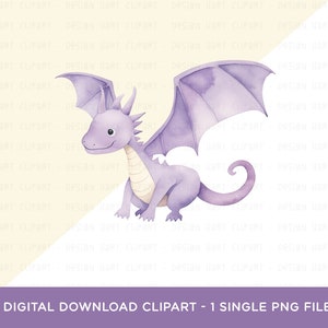 Purple Dragon Clipart - Watercolor Whimsical Magic Dragon PNG for Kids ...