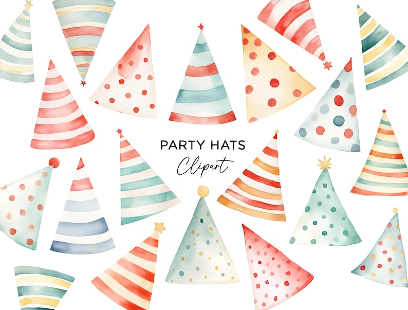 Party Hats Clipart Bundle, PNG Graphics Digital Download Watercolor ...