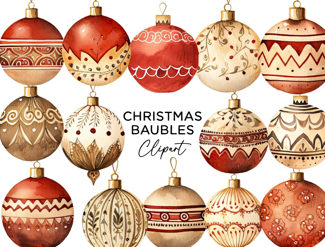 Christmas Baubles Clipart Bundle PNG Watercolor Red and Gold - Etsy