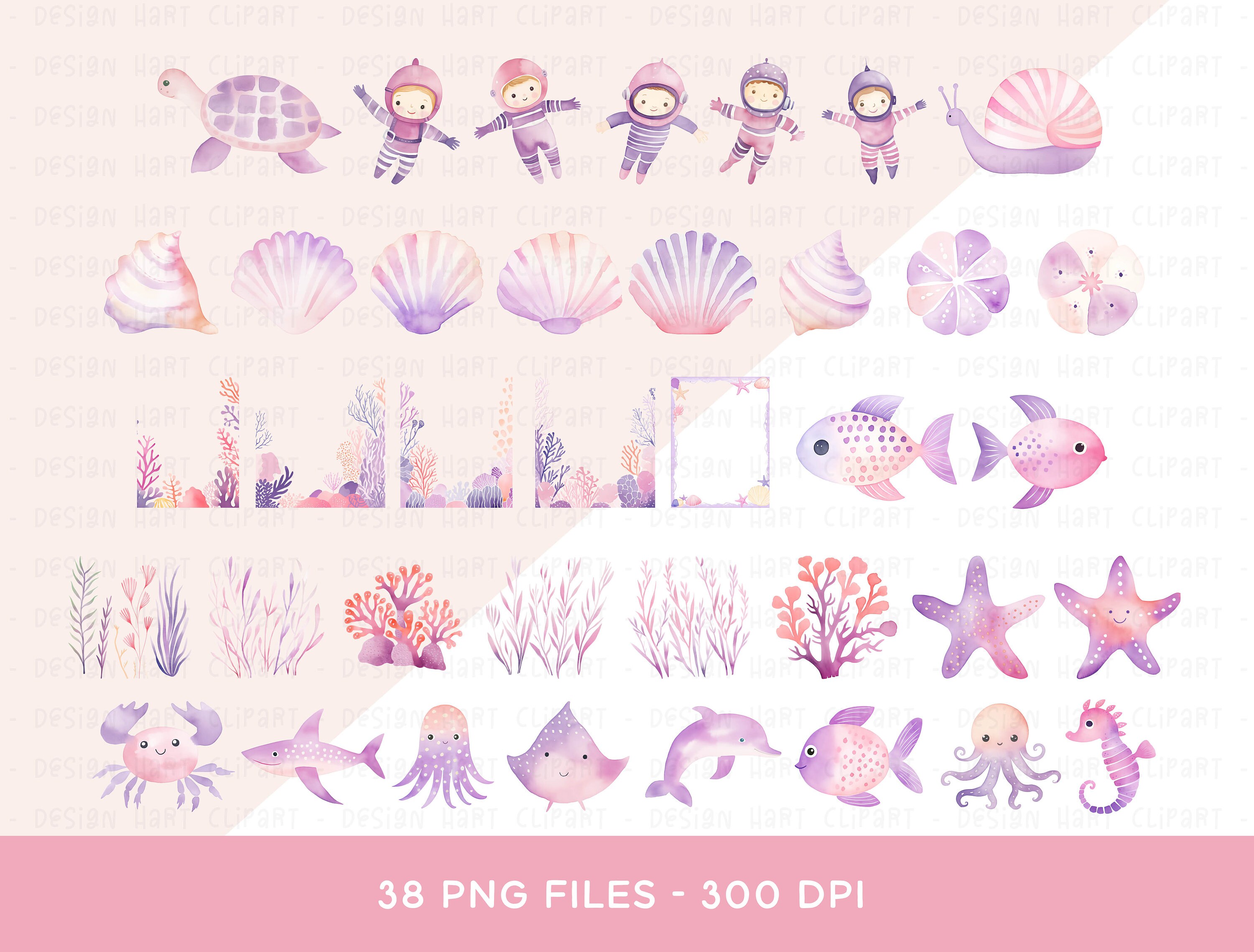 Ocean Clipart Bundle, Under the Sea Creatures Turtle Fish Dolphin Coral ...