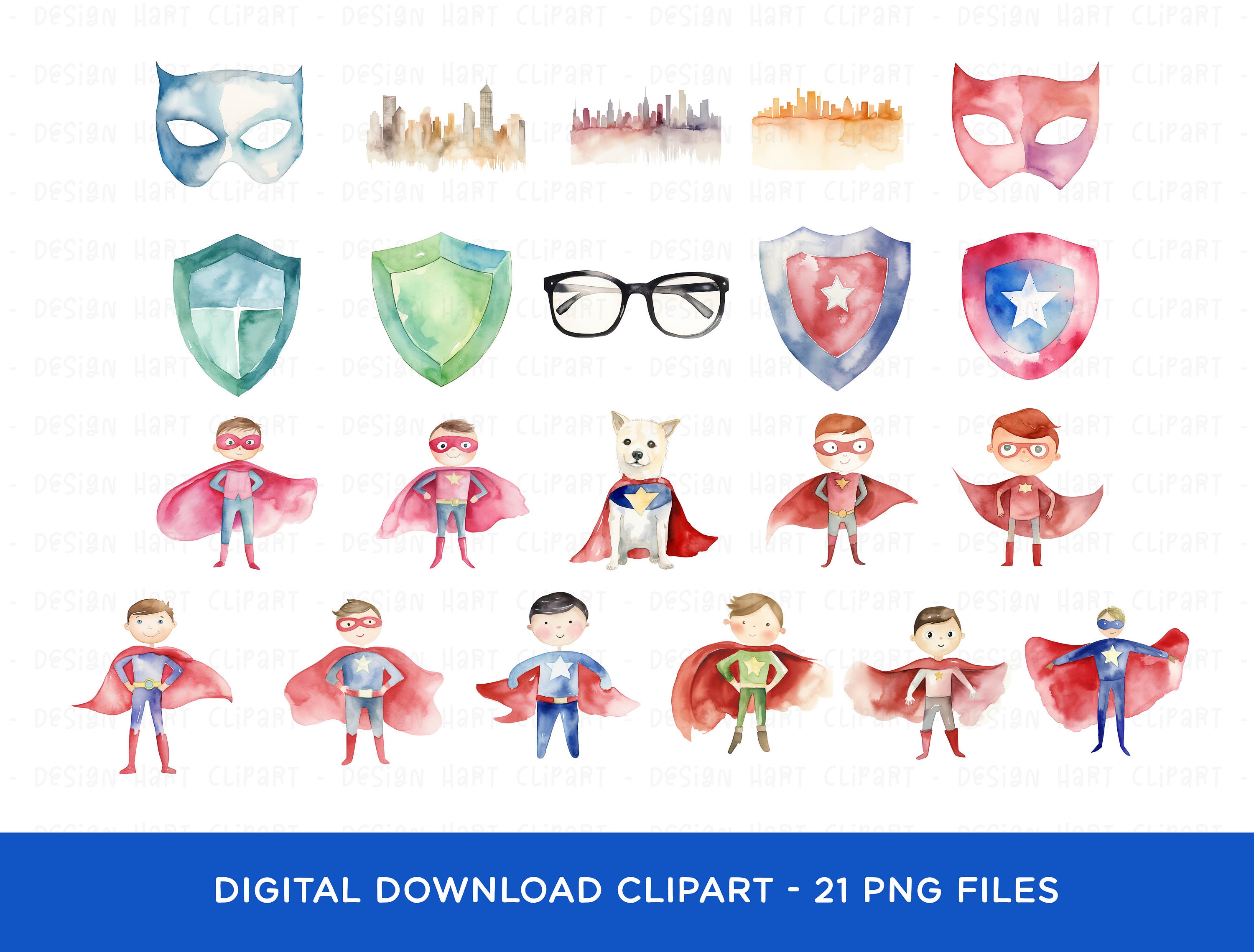 Superhero Clipart Bundle, Watercolor Superheroes PNG Sublimation ...