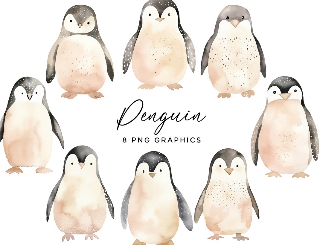 Penguins Clipart Bundle Set, Watercolor Pastel Boho Penguin PNG Digital ...