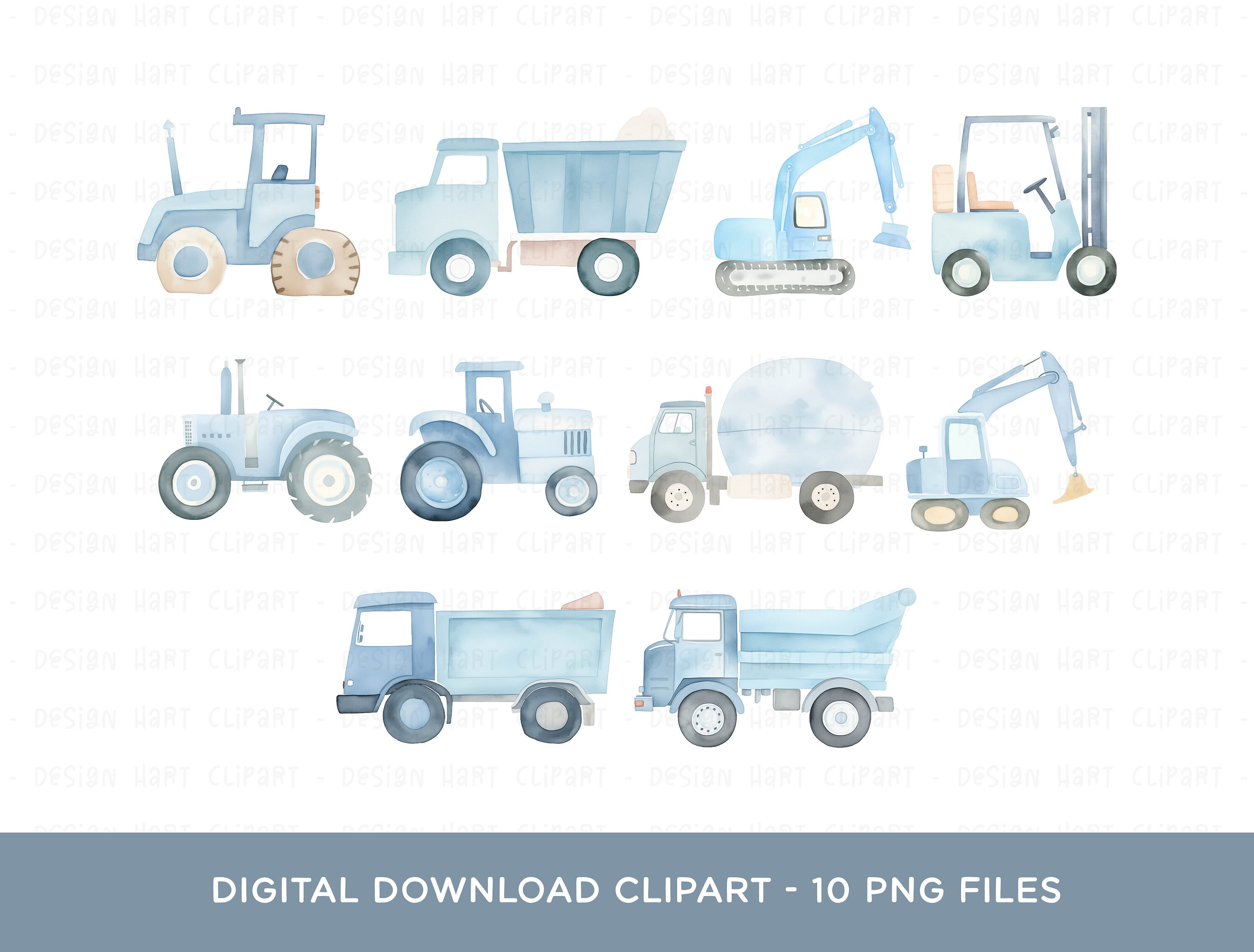 Construction Vehicle Clipart Bundle, Watercolor Digger Dump Truck ...