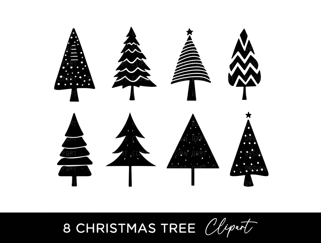 Christmas Tree Clipart Bundle, 8 PNG SVG Digital Download Commercial ...