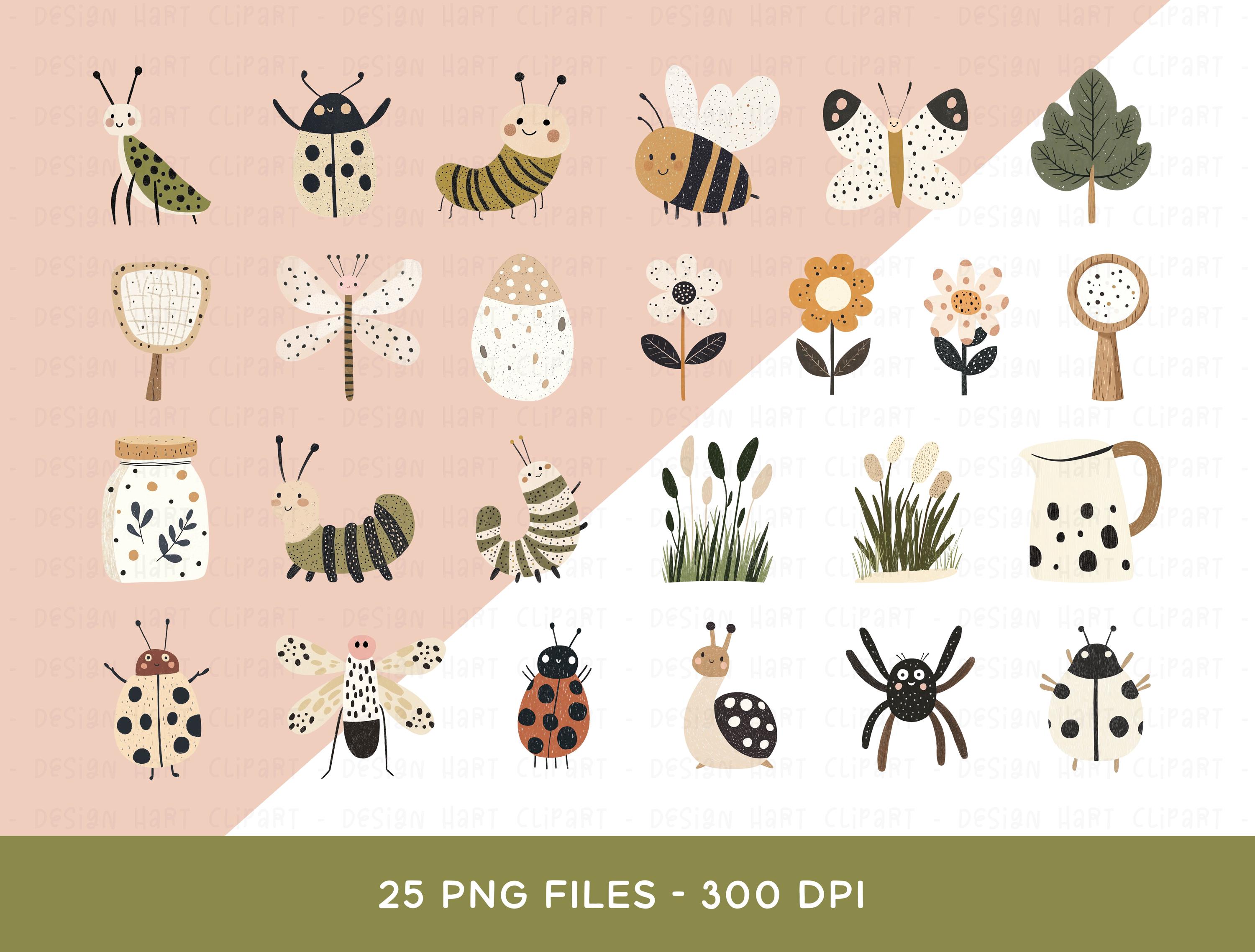 Bugs Clipart Bundle, Cute Ladybug Bee Grasshopper Moth Butterfly ...