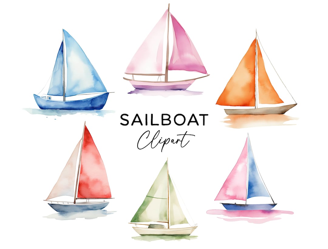 Sailboat Clipart Bundle Set, Watercolor Colorful Kids Sailing Boats ...