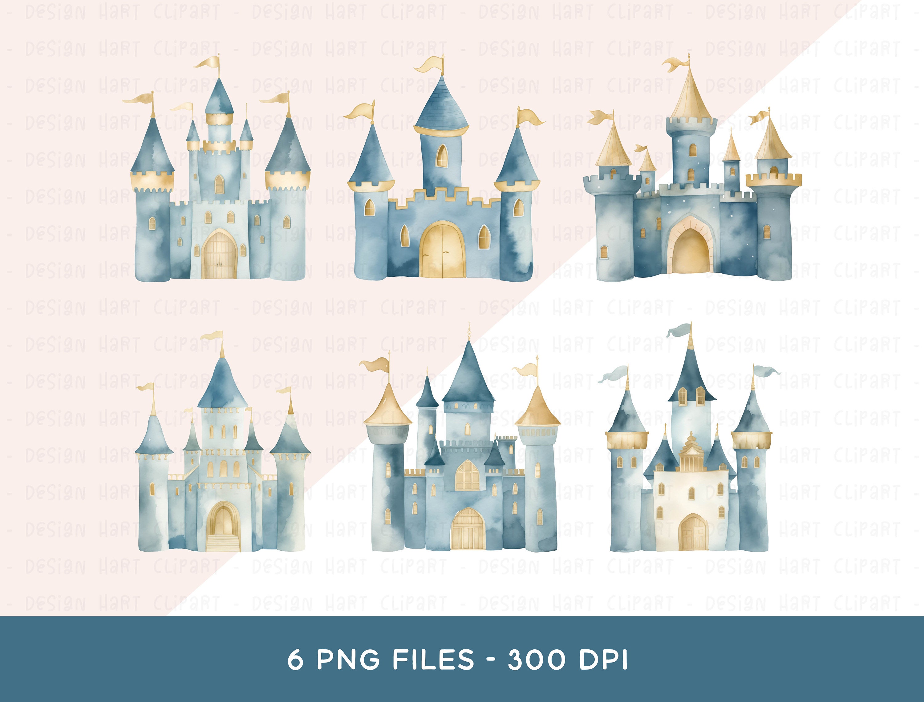 Castle Clipart Bundle, Watercolor Princess Magical Castle Fairytale ...