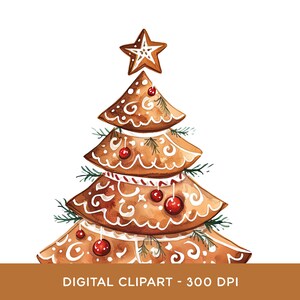 Gingerbread Clipart Bundle, Watercolor Christmas Tree Cookies Cozy ...