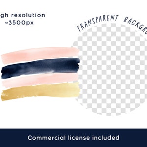 Brush Stroke Clipart Bundle - Navy Blue Pink Gold Watercolor Smudge ...