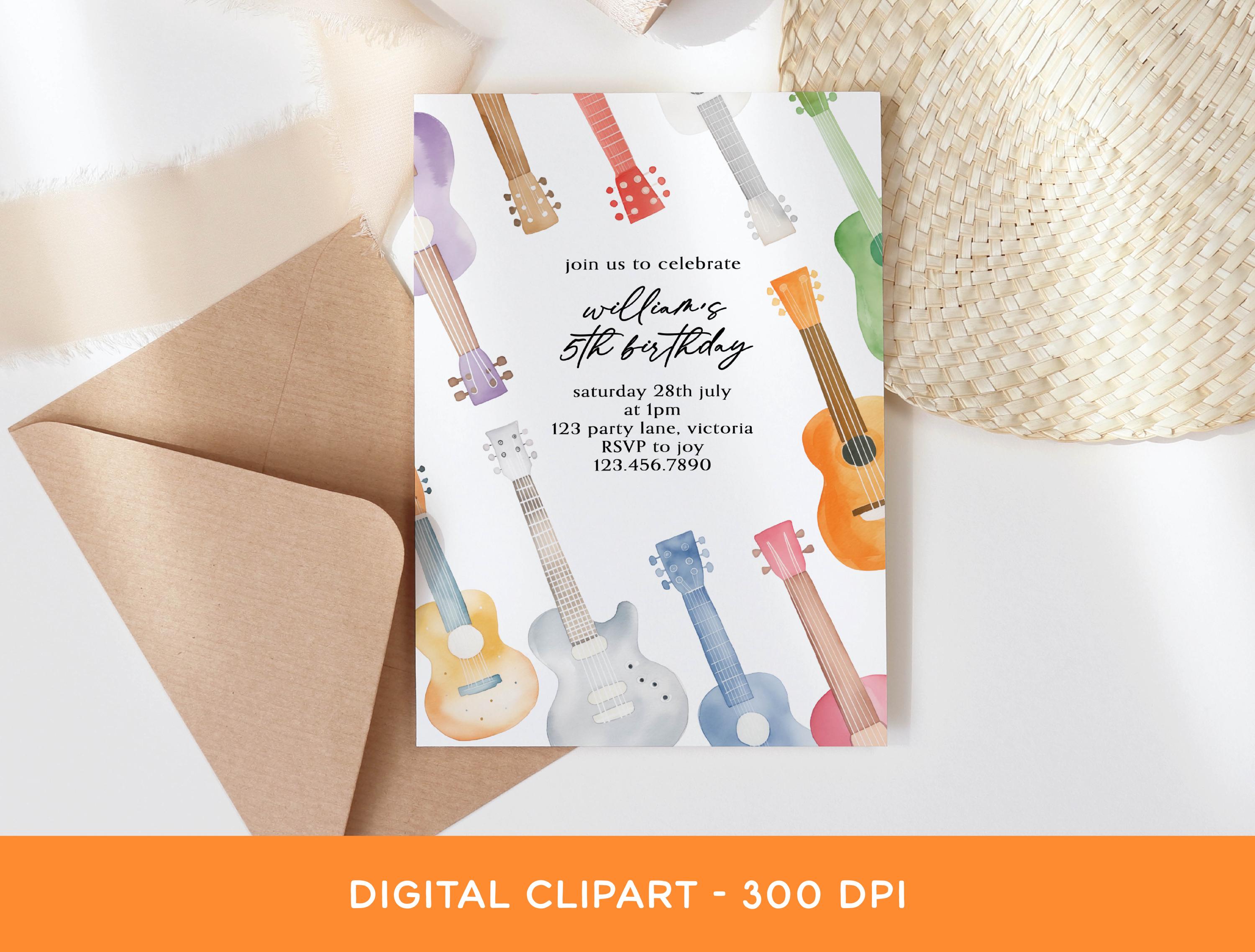 Guitar Clipart Bundle, PNG Graphics Digital Download Watercolor Music ...