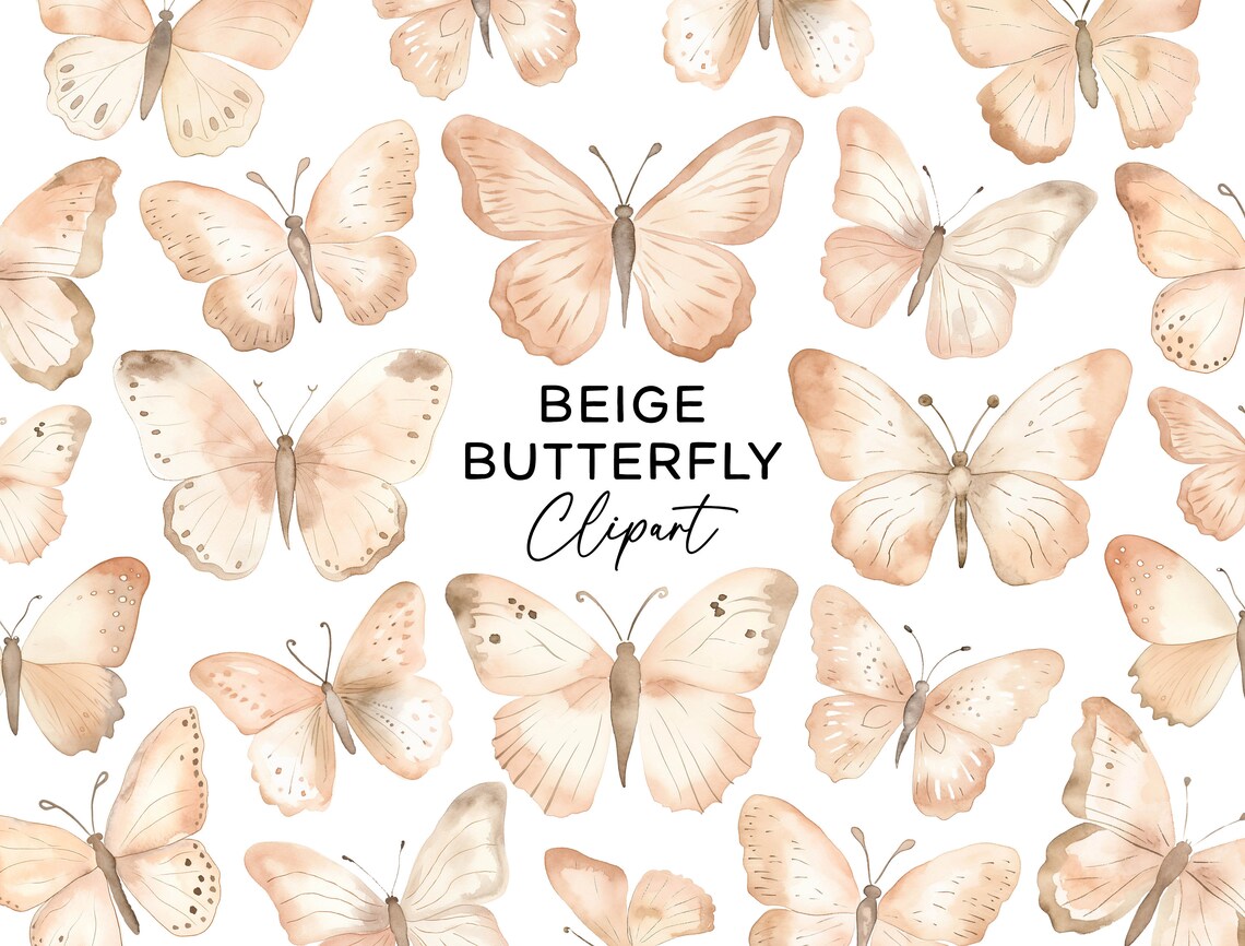 Butterfly Clipart Bundle - Watercolor Boho Beige Neutral Soft Pastel ...