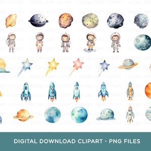 Astronaut Clipart Bundle, Watercolor PNG Graphics, Digital Download ...