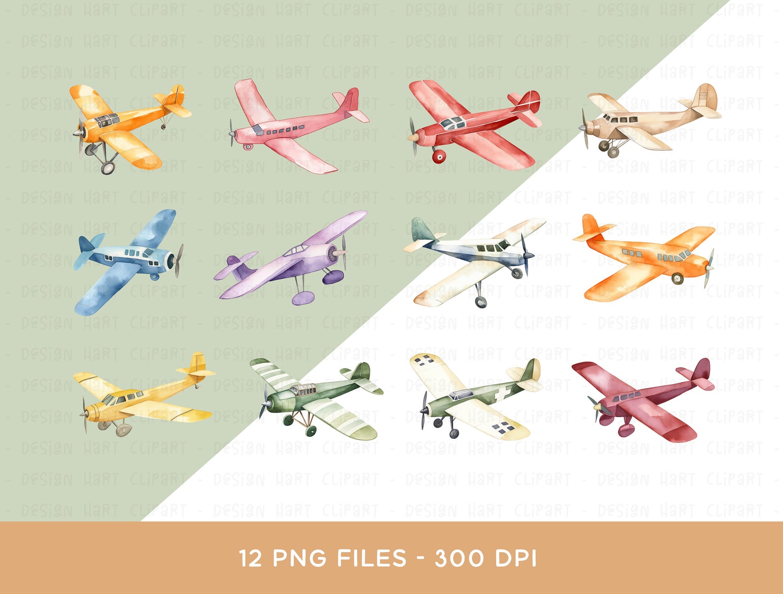 Airplanes Clipart, Watercolor Colorful Plane PNG Graphics Digital ...