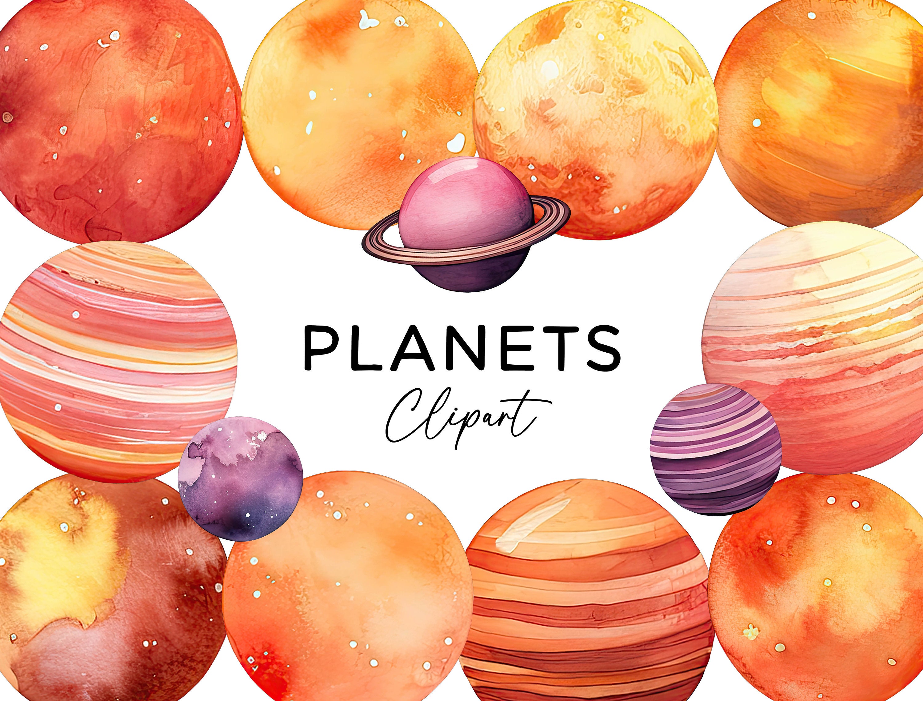 Watercolor Planets Clipart Bundle Galaxy Space Graphics PNG - Etsy