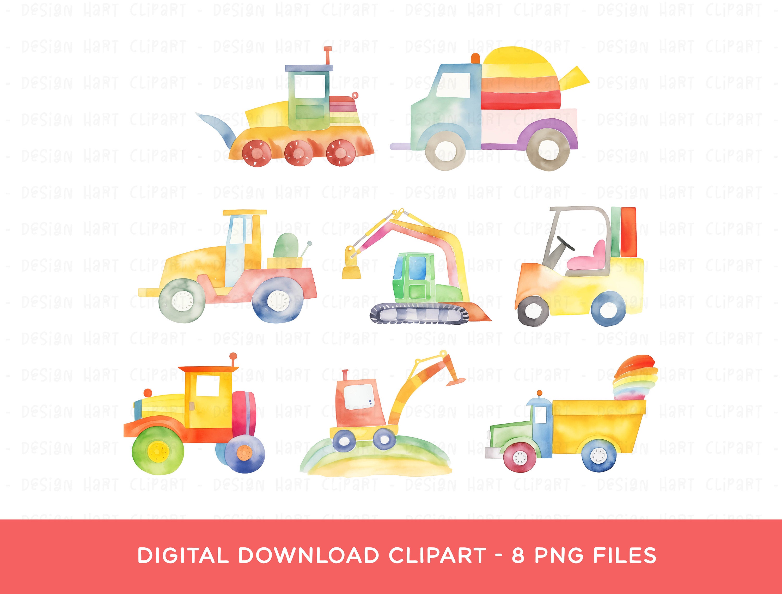 Construction Vehicle Clipart Bundle, Watercolor Digger Dump Truck ...