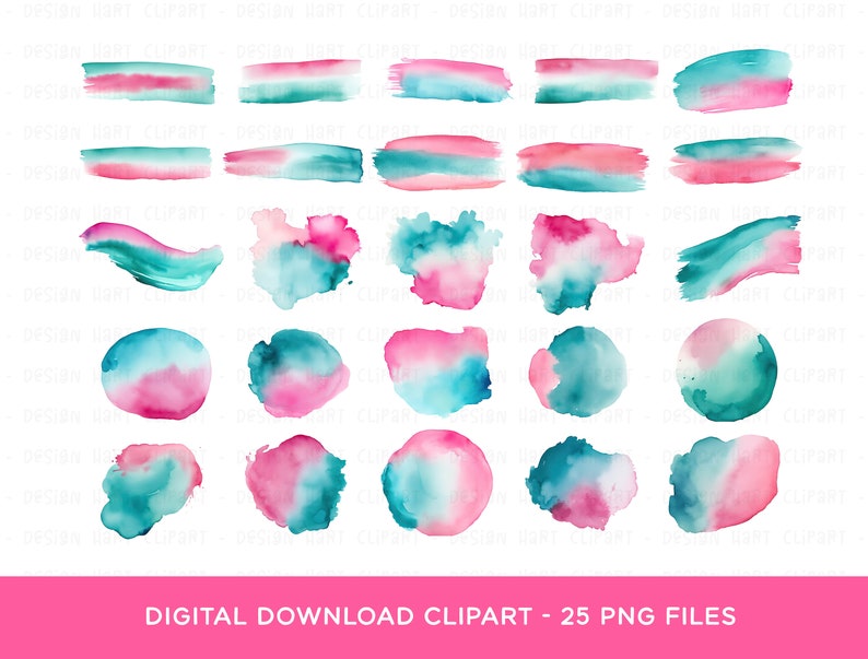 Brush Stroke Clipart Bundle, Pink & Blue Watercolor Smudge Splodge ...