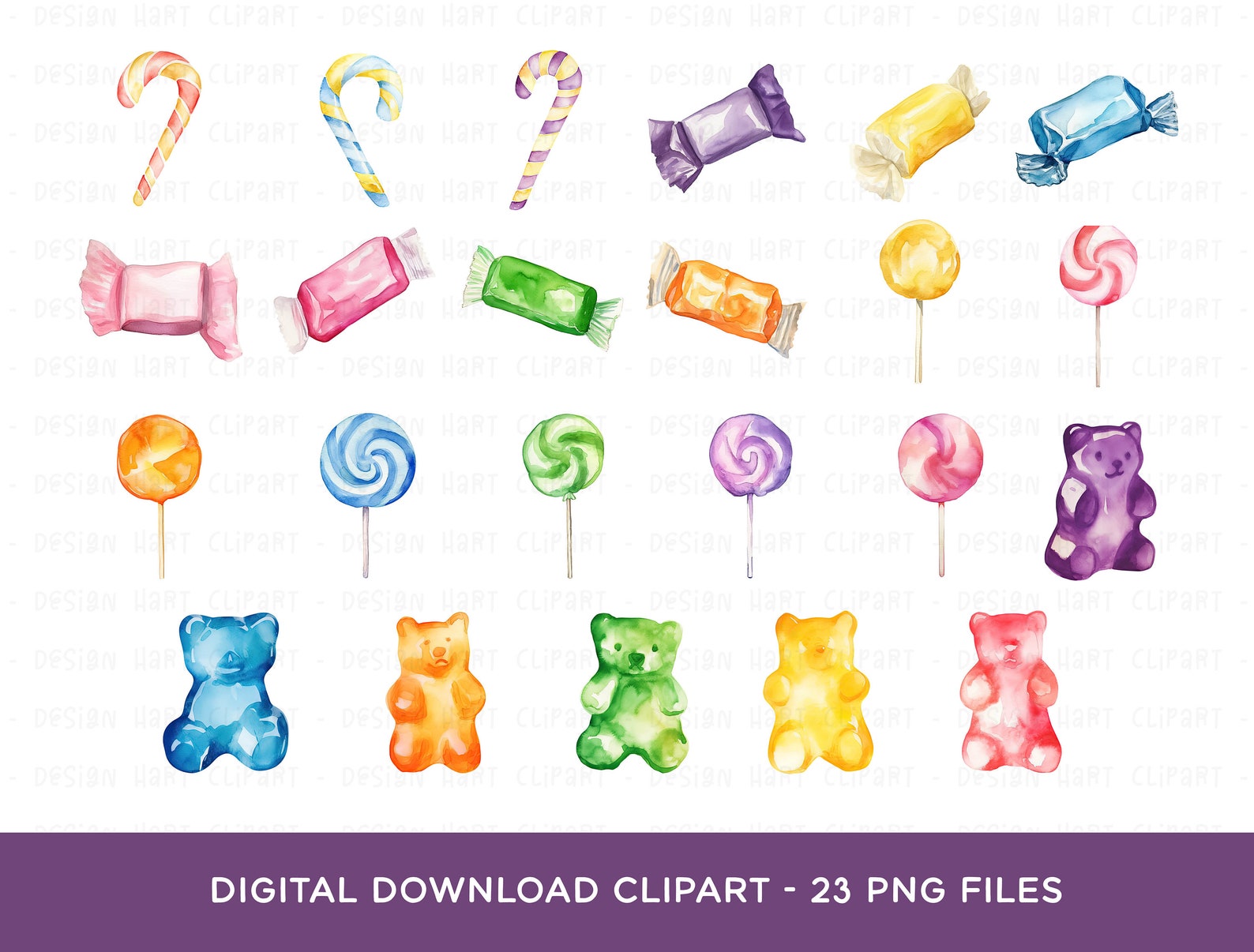 Candy Clipart Bundle, Watercolor Sweets Lollies Lollipop PNG Clip Art ...