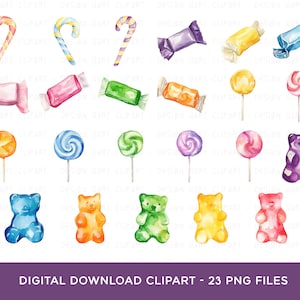 Candy Clipart Bundle, Watercolor Sweets Lollies Lollipop PNG Clip Art ...