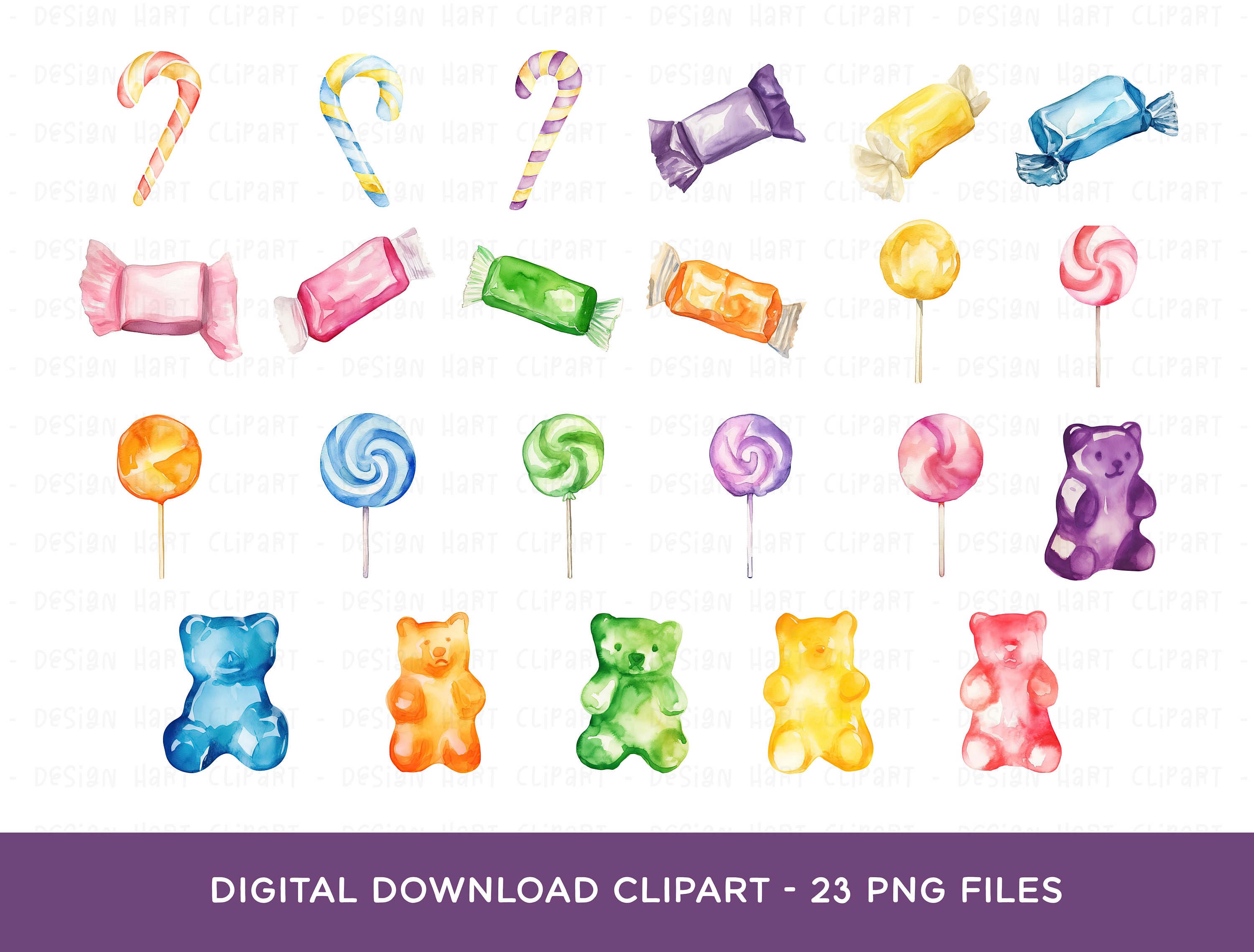 Candy Clipart Bundle, Watercolor Sweets Lollies Lollipop PNG Clip Art ...