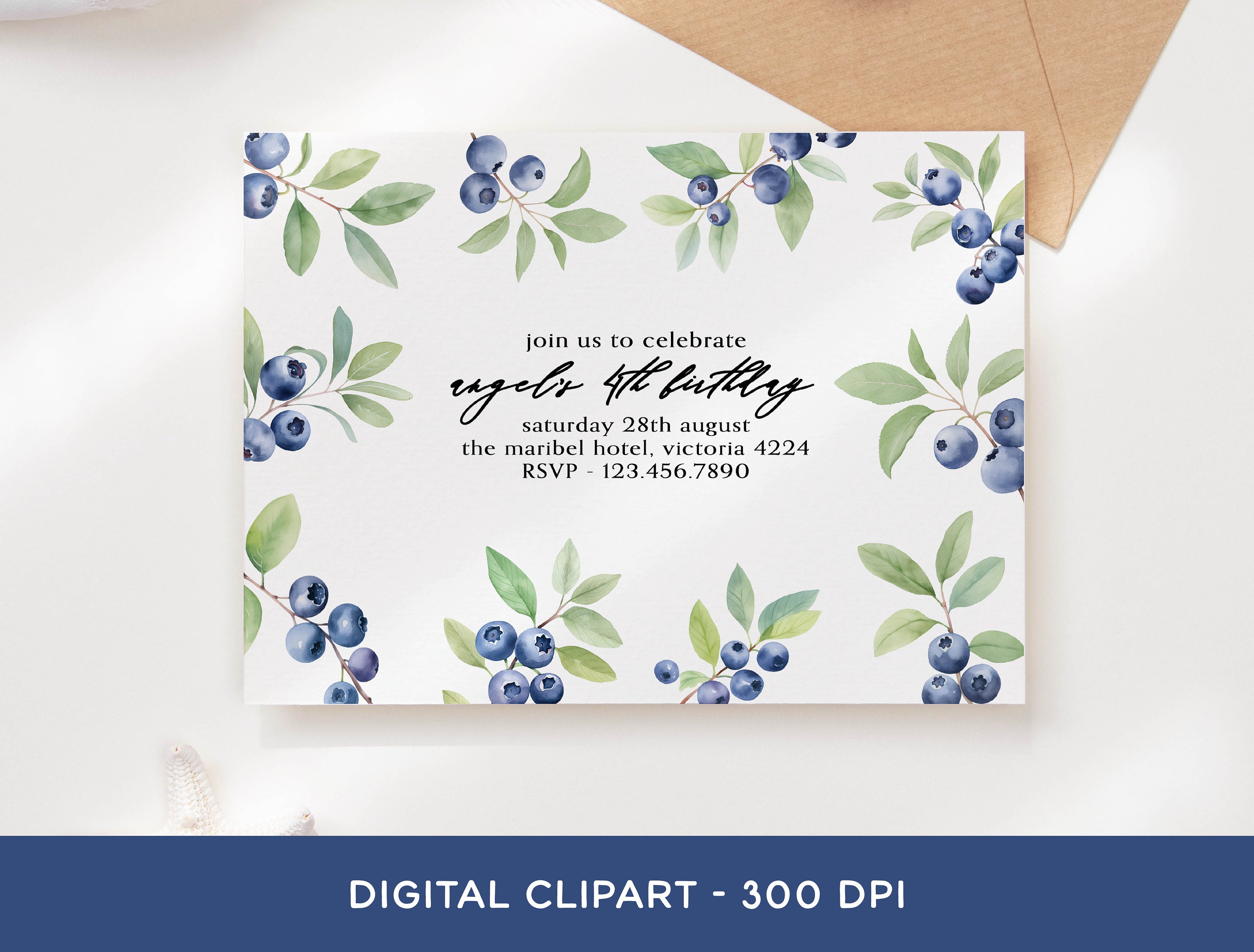 Blueberry Clipart Bundle Set, Watercolor PNG Graphics for Commercial ...