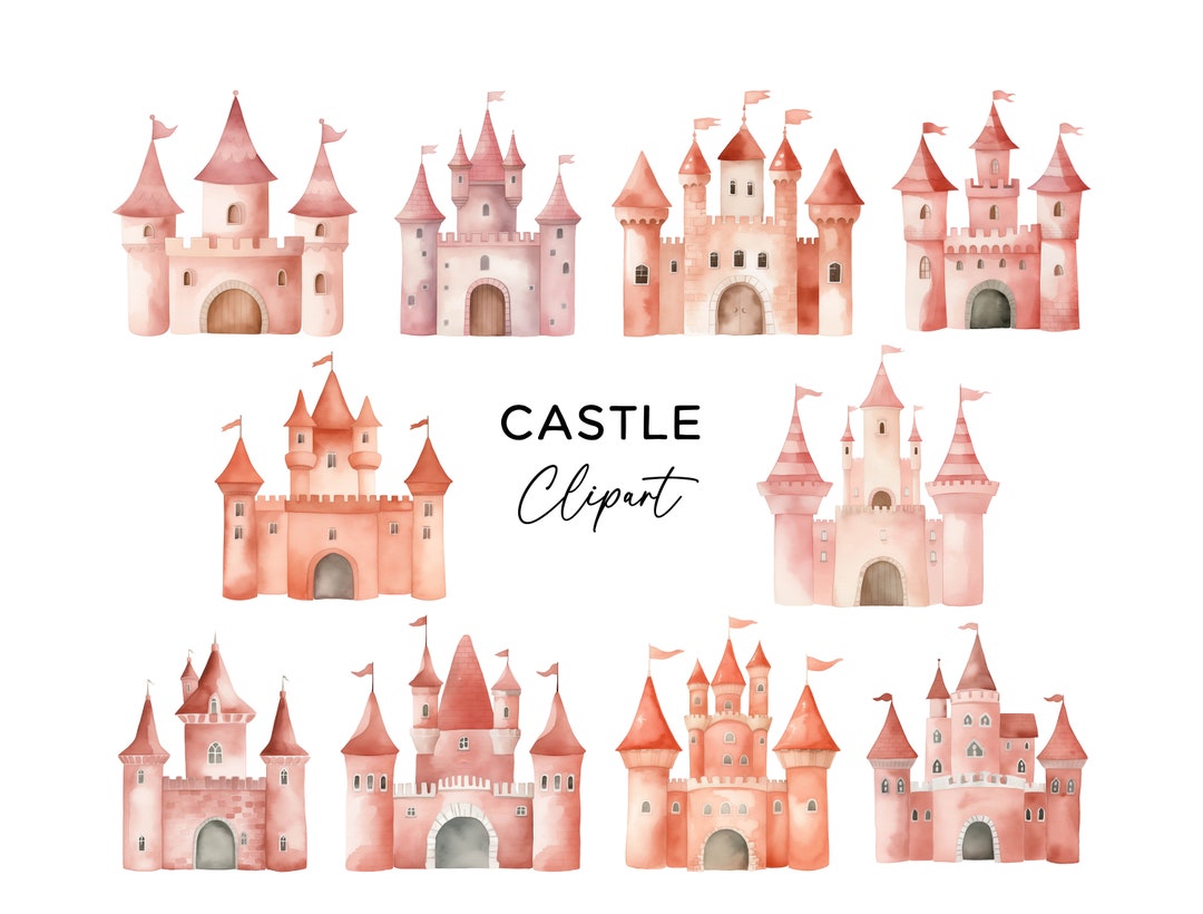 Pink Castle Clipart Bundle, Princess Magical Fairytale Pink Red Girls ...