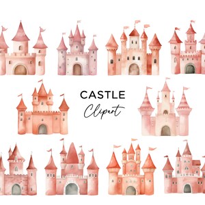 Pink Castle Clipart Bundle, Princess Magical Fairytale Pink Red Girls ...