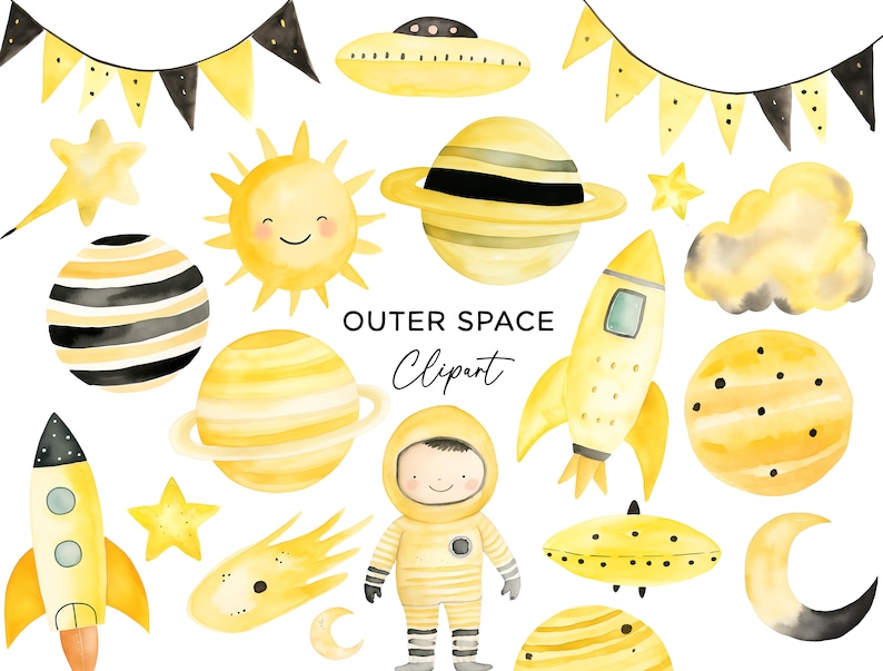 Astronaut Clipart Bundle, Outer Space Galaxy Planets Rocket for Kids ...