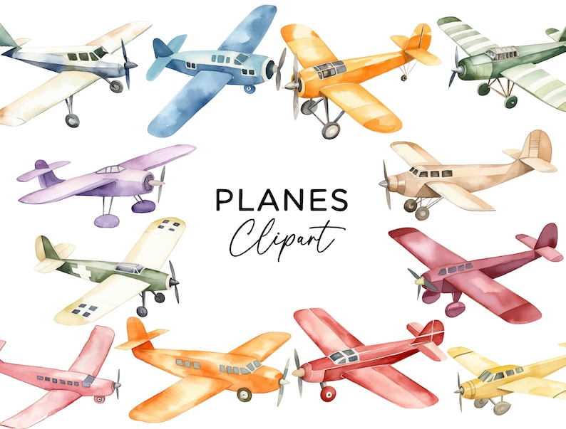 Airplanes Clipart, Watercolor Colorful Plane PNG Graphics Digital ...