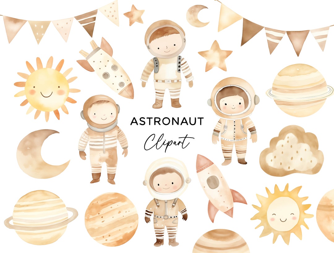 Space Clipart Bundle, Astronaut Galaxy Rocket Planet Spaceship Beige ...