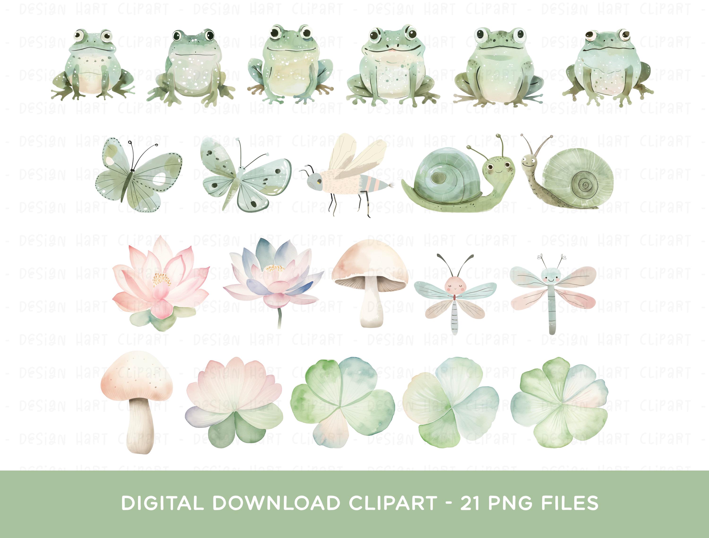 Frog Clipart Bundle, PNG Graphic Digital Download Watercolor Frog Toad ...