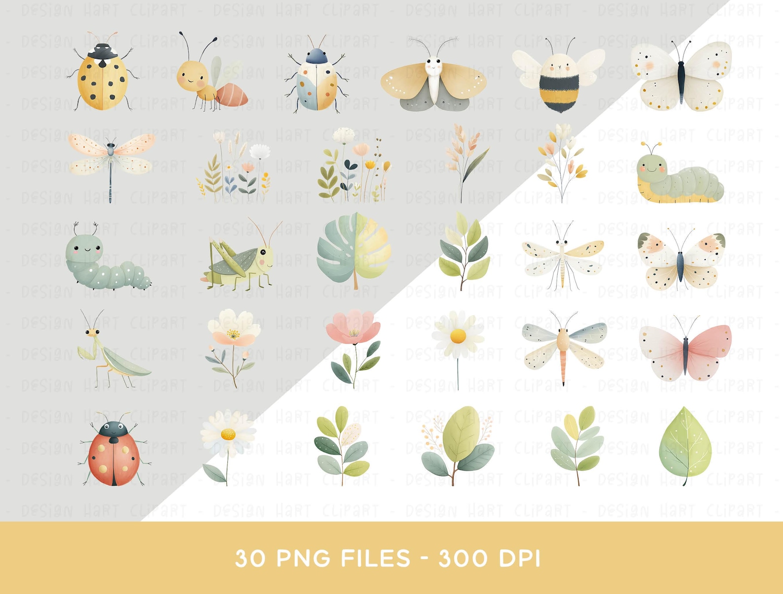 Bugs Clipart Bundle, Watercolor Insects PNG, Ladybug Bee Butterfly ...