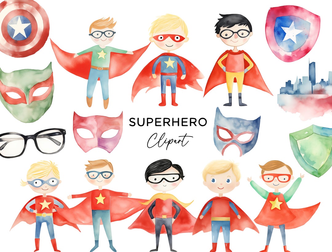 Superhero Clipart Bundle, Watercolor Superheroes PNG Sublimation ...