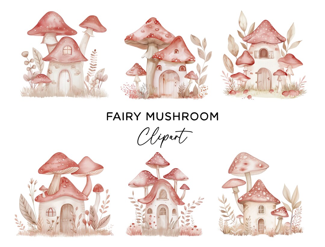 Fairy Mushroom Clipart Bundle - Whimsical Blush Pink Magical Fairy ...