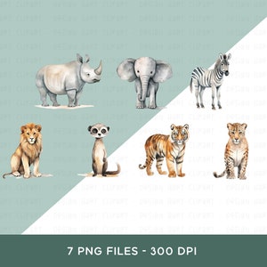 Zoo Animal Clipart Bundle, Watercolor Safari PNG Graphics, Commercial ...