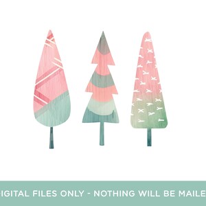 Pastel Christmas Tree Clipart Bundle, Modern Paper Trees in Pink Blue ...