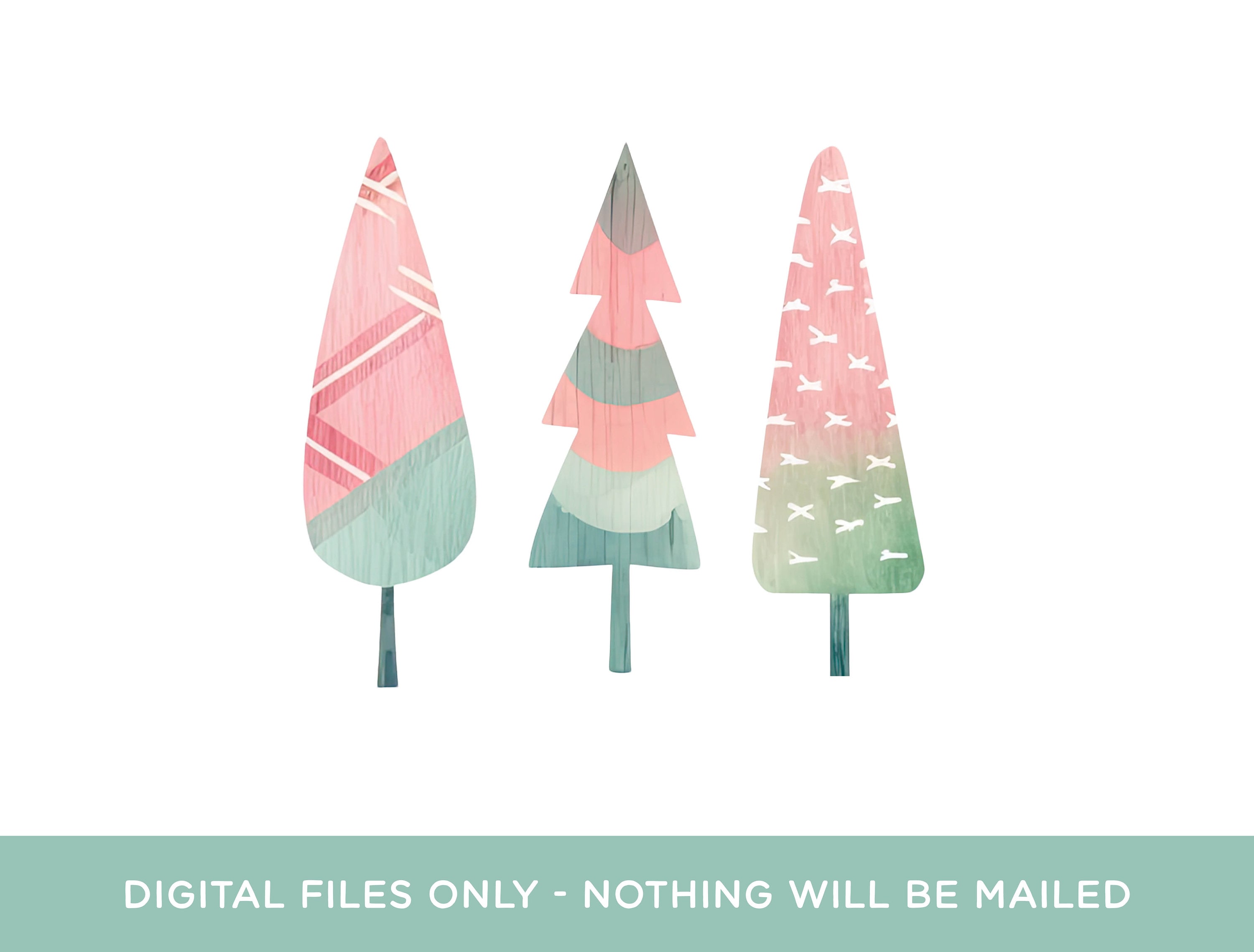 Pastel Christmas Tree Clipart Bundle, Modern Paper Trees in Pink Blue ...
