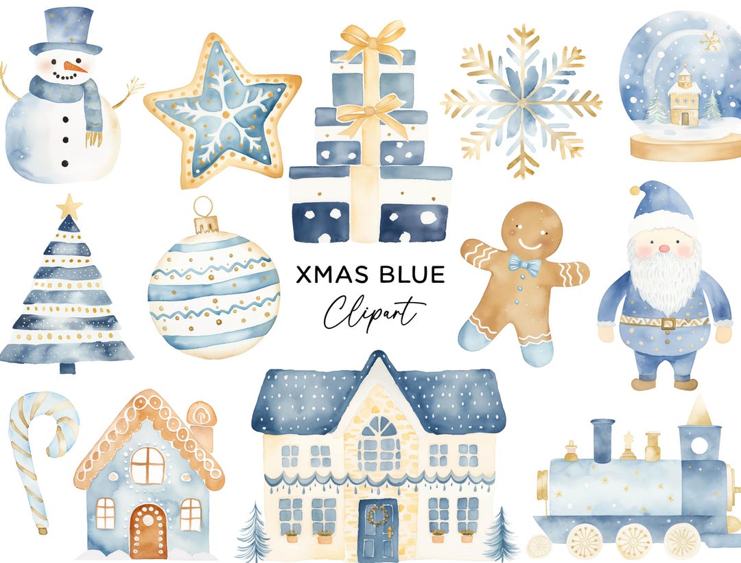 Christmas Clipart Bundle, PNG Watercolor Tree Santa Present Snowman ...