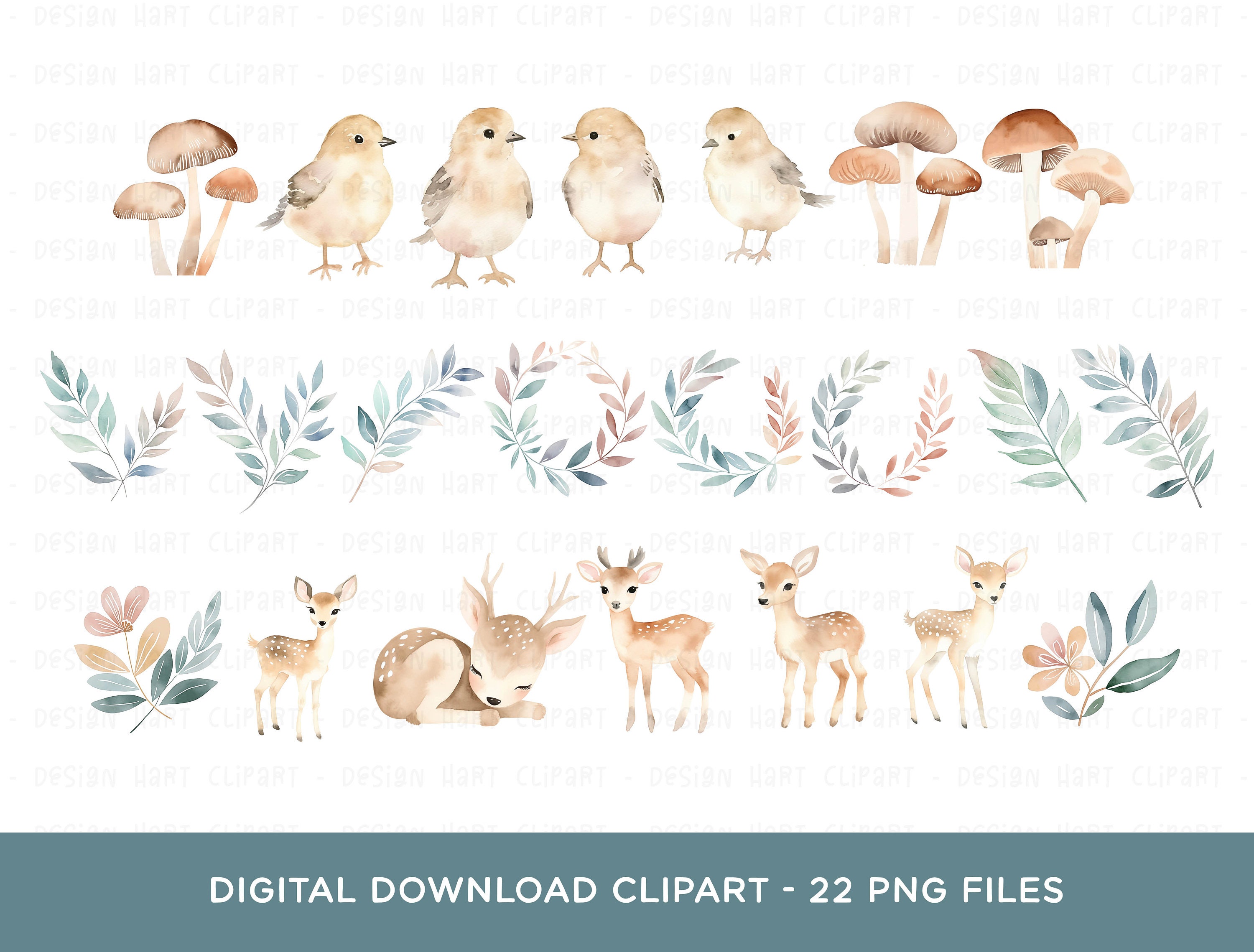 Baby Deer Clipart Bundle Set Watercolor Woodland Animal Whimsical ...