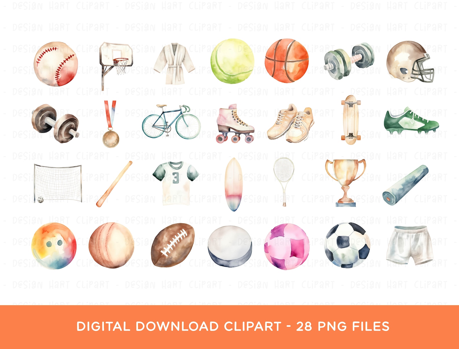 Sports Clipart Bundle Watercolor Balls Soccer Football Cricket ...