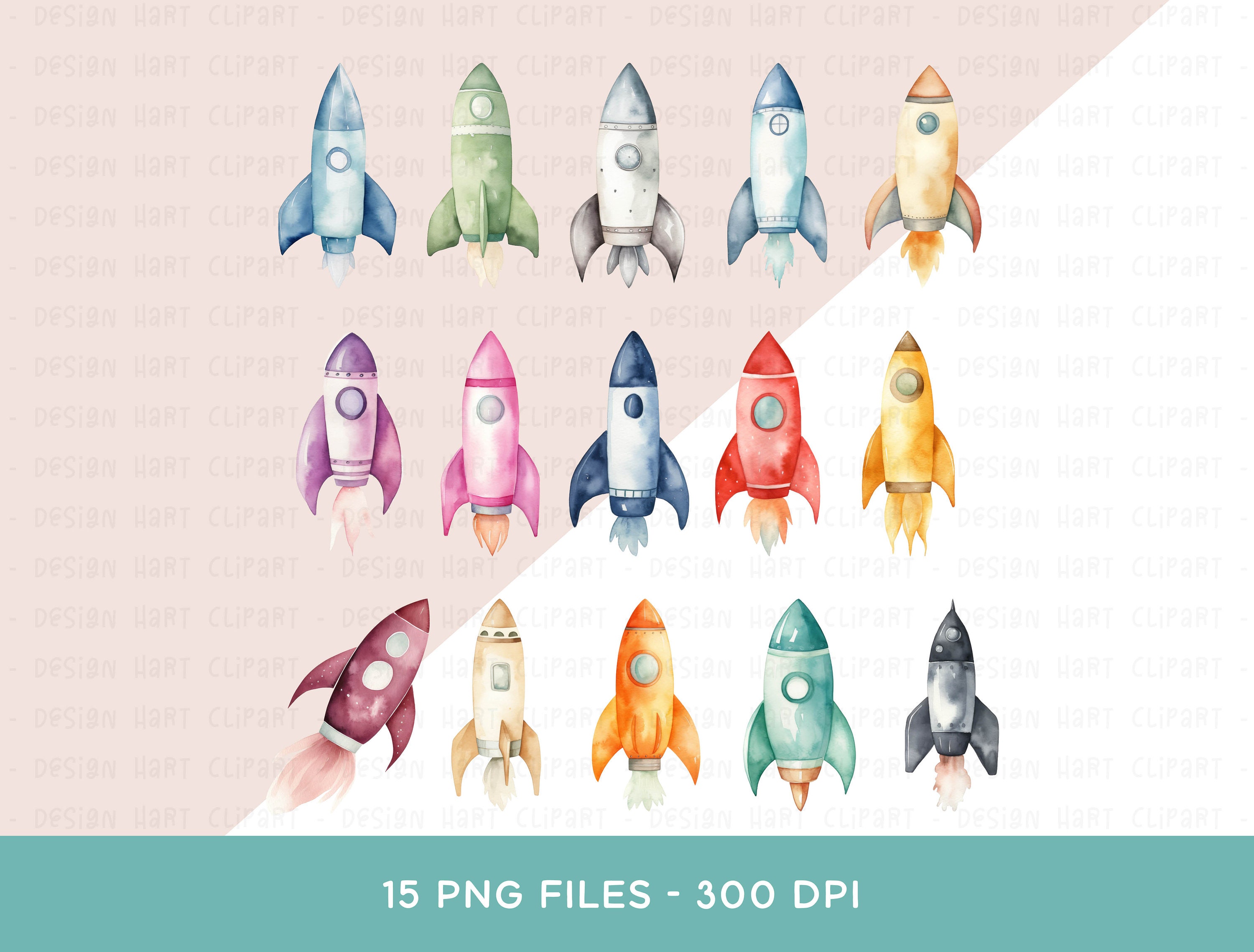 Rocket Ships Clipart Bundle, Colorful Watercolor Space Astronaut ...