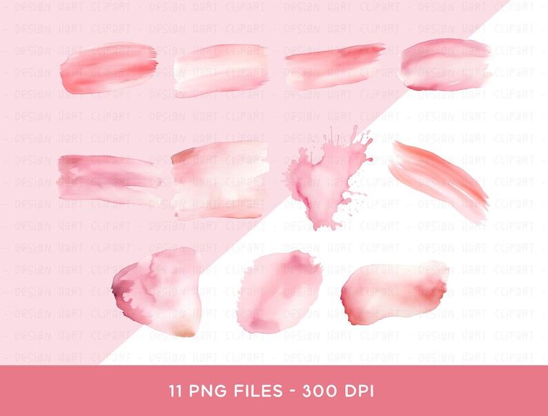 Brush Stroke Clipart Bundle - Pastel Pink Watercolor Light Baby Pink ...