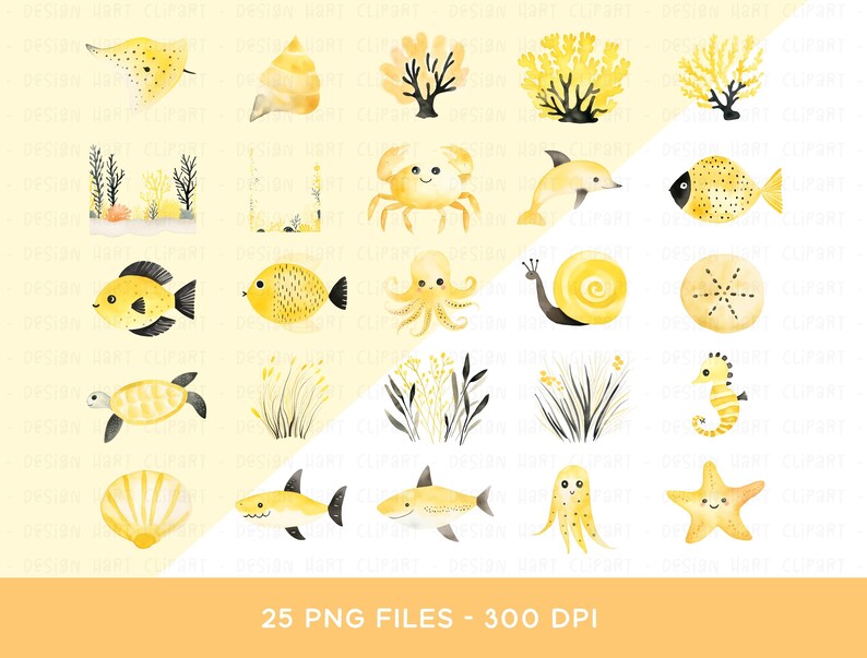 Ocean Clipart Bundle, Watercolor Under the Sea Creatures Animals Beach ...